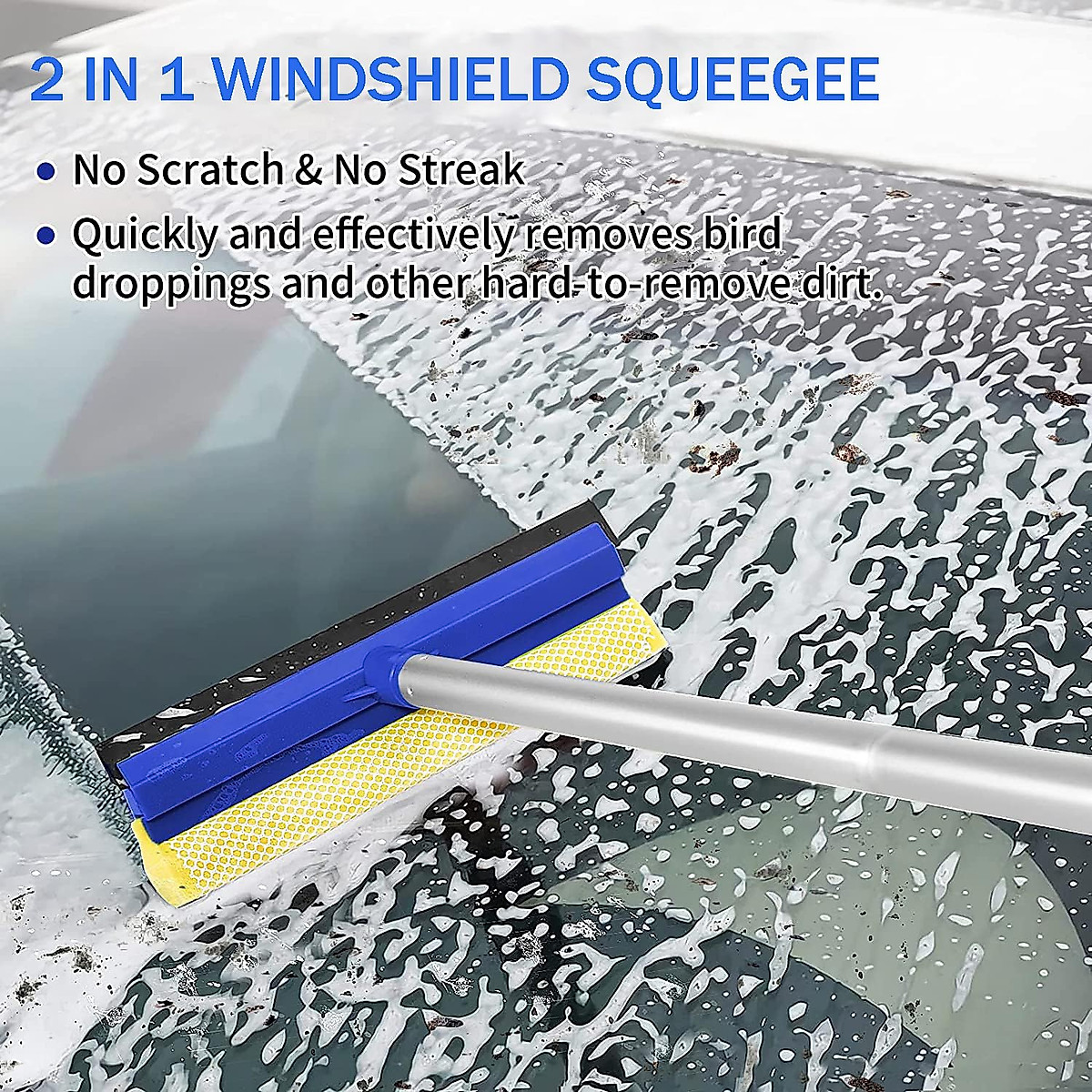 Lsyomne 62'' Car Wash Brush with Long Handle, Scratch-Free Soft Bristles Sturdy Car Wash Brush, Complete Cleaning Kit with Car Wash Mop Mitt Towel Windshield Squeegee Wheel Tire Brush for Car Truck RV