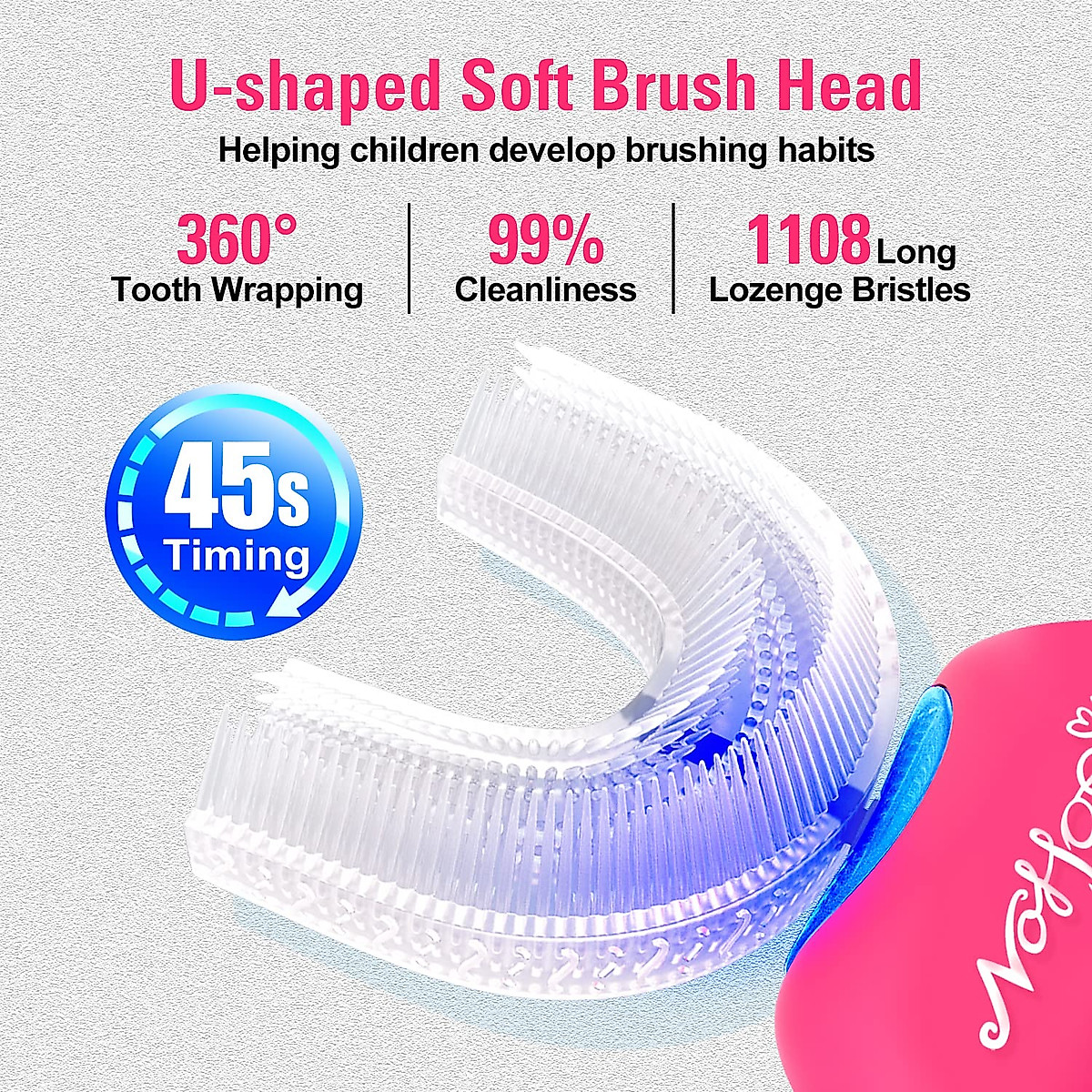NOHOO Kids Baby U Shape Whole Mouth Electric Toothbrush, 360 Ultrasonic Automatic Tooth Brush - Care for Your Kids Oral Health! (Age 2-12)