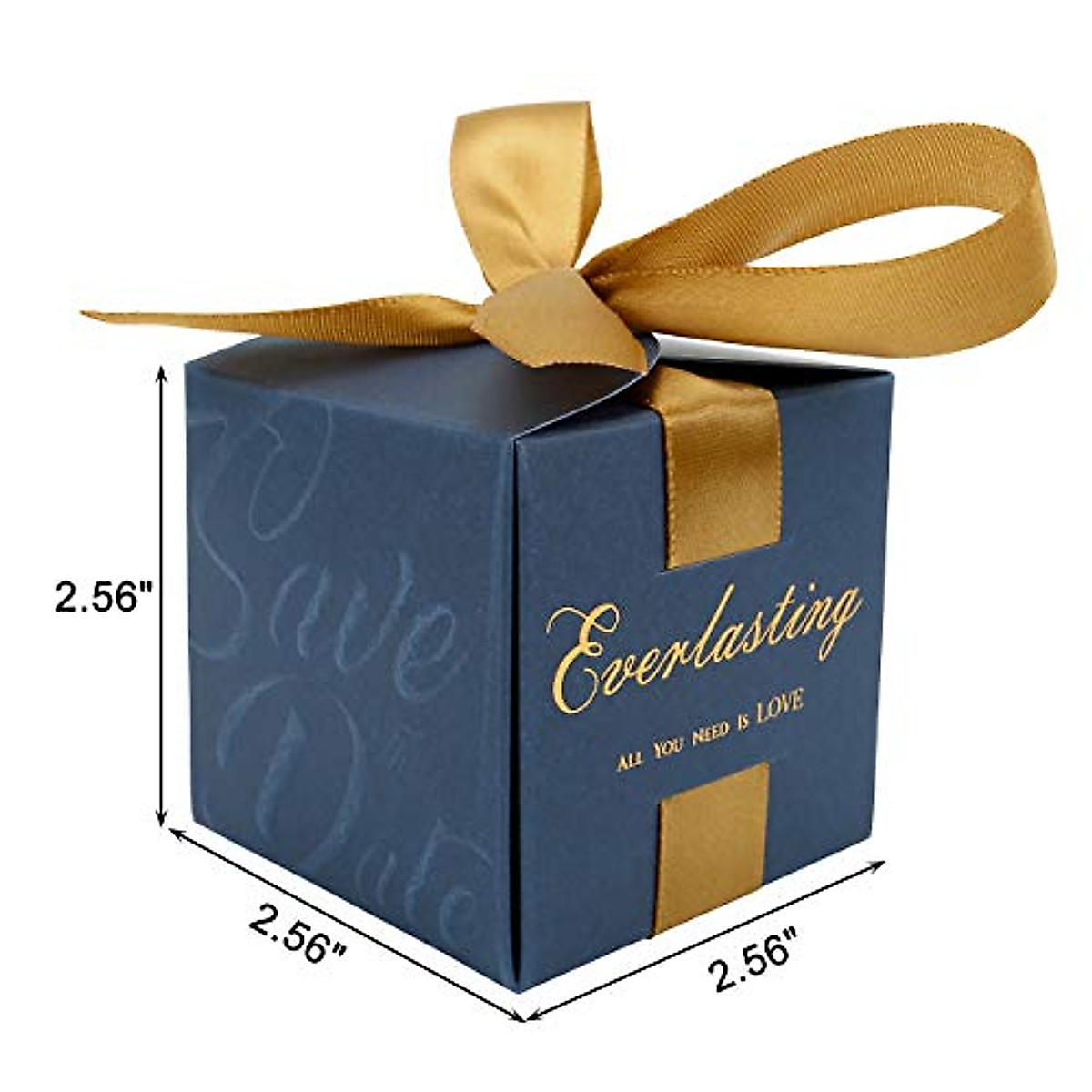 Yoption 50pcs Wedding Party Favor Boxes, Navy Blue Wedding Birthday Candy Boxes, Chocolate Treat Gift Boxes with Ribbon for Wedding Bridal Baby Shower Birthday Party Decoration, 2.5X2.5 X2.5 inches