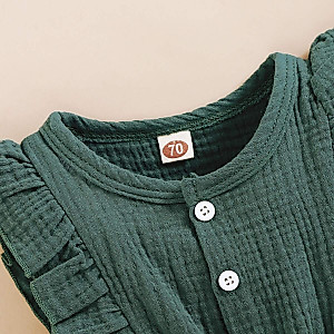 Renotemy Infant Romper Baby Girl Cotton Linen Outfits Short Sleeve Jumpsuits One-Piece Bodysuit Baby Girl Clothes 3-6 Months