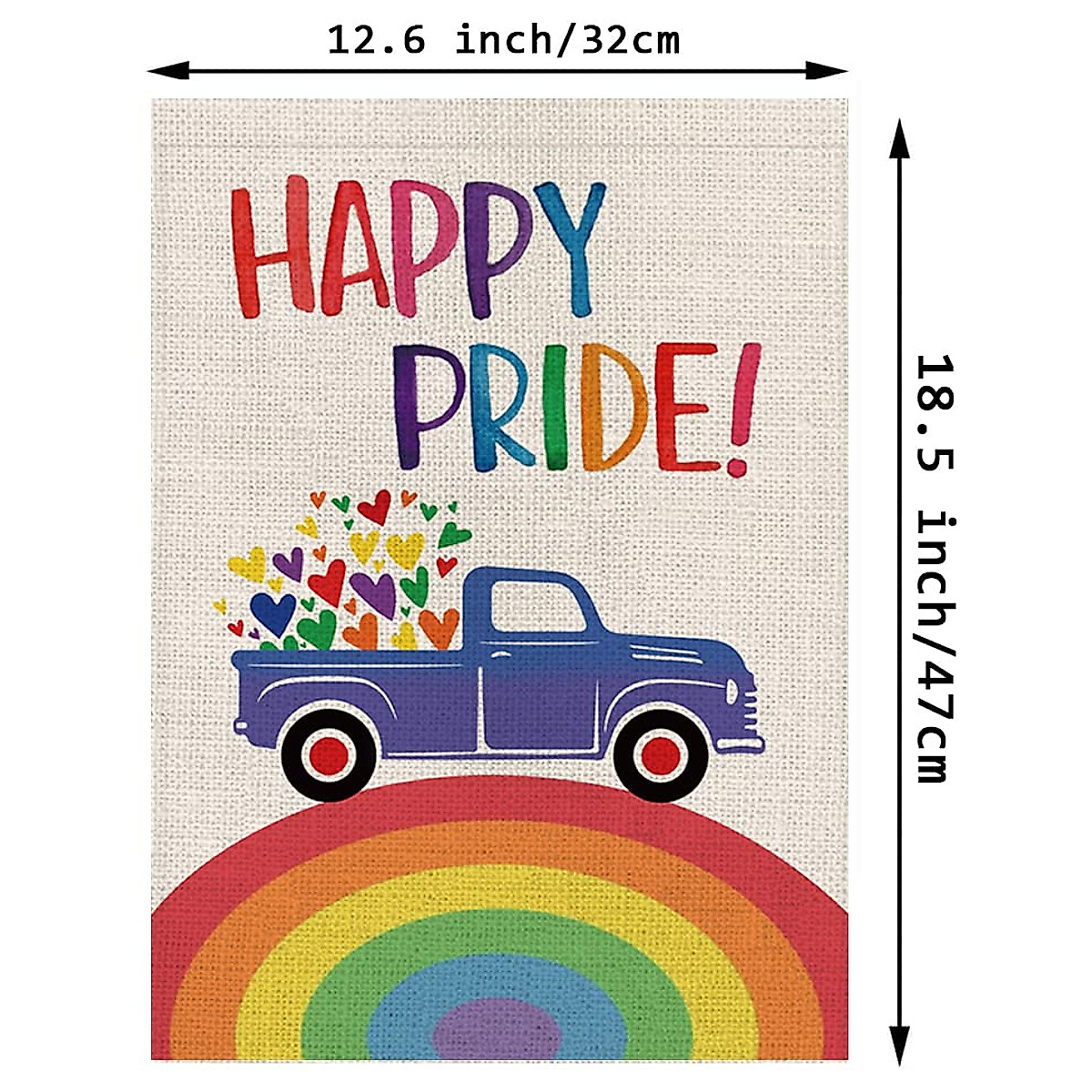 Rainbow Garden Flag Rainbow Truck Vertical Double Sided Happy Pride Flag LGBT Lesbian Gay Transgender Pansexual Flag Farmhouse Yard Outdoor Lawn Decoration 12.5 x 18 Inch