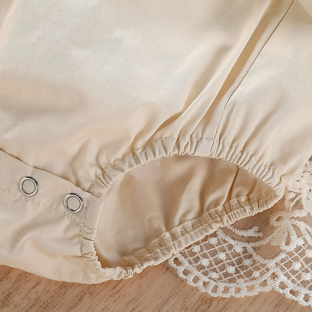 Newborn Baby Girl Lace Romper Dreamy Floral Embroidered Ruffle Princess Dress Boho Outfit Lace Beige 6-12 Months