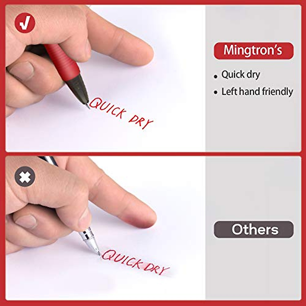 mingtron Gel pens, 30 Pack Red Pens Fine Point, No Smear Ink Pens for Left Hand, Click Pens Bulk, Retractable Rollerball Pens for Smooth Writing, 0.5MM, Red Ink