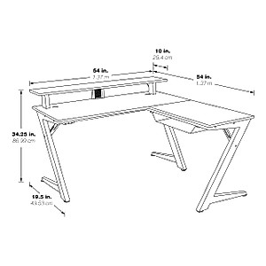 OSP Home Furnishings Avatar Battlestation L-Shape Gaming Desk with Bluetooth RGB LED Lights and Carbon Fiber Surface, Red