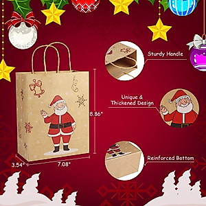 Christmas Gift Bags, 24 PCS Reusable Christmas Treat Bags, Paper Gift Bags with Handles & Christmas Prints, Christmas Bags for Gifts Holiday Gift Bags Xmas Gift Bags Party Favors, 7.08x3.5x8.85 Inch