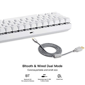 MOTOSPEED 60% Dual-Mode BT5.0/Type-C Mechanical Keyboard, 61 Keys Bluetooth Mechanical Keyboard,Gaming/Office Keyboard for PC/Mac Gamer (Red Switch, White)