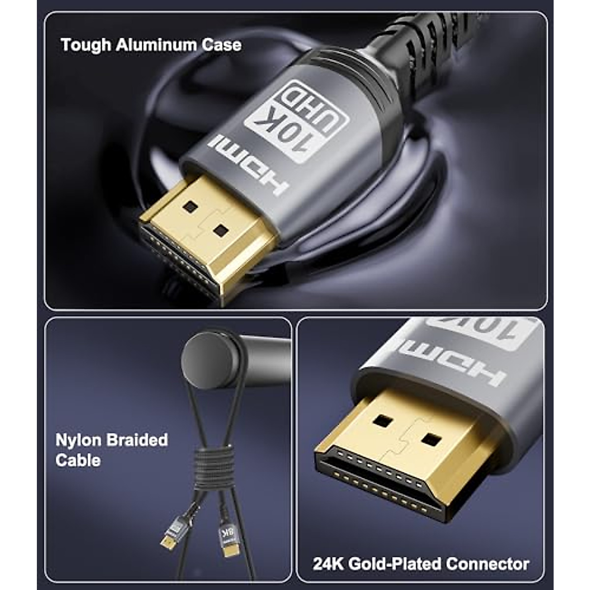 Sniokco 10K 8K HDMI 2.1 Cable 16FT, Certified 48Gbps Ultra High Speed HDMI® Cable 4K 240Hz 165Hz 120Hz 8K 60Hz eARC HDCP2.3 HDR10+ Compatible with PC TV Monitor Projector Ro-ku Sky-Q PS5 X-Box