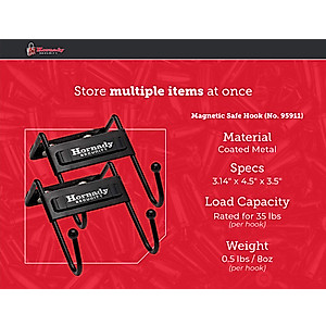Hornady Magnetic Safe Hooks 95911, 2 Pack - Two-Pronged Hook with Non-Scratch Coating and Heavy Duty Magnets Rated for 35 Pounds Securely Organize Your Gear, Gun Case, Binoculars, Range Bags, & More