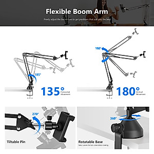 Neewer Overhead Phone Mount Stand, Suspension Scissor Arm Stand with Enlarged Desk Mount C Clamp, Phone Holder and Ball Head for Live Streams, Zoom Calls, Remote Working, Online Teaching, Selfies