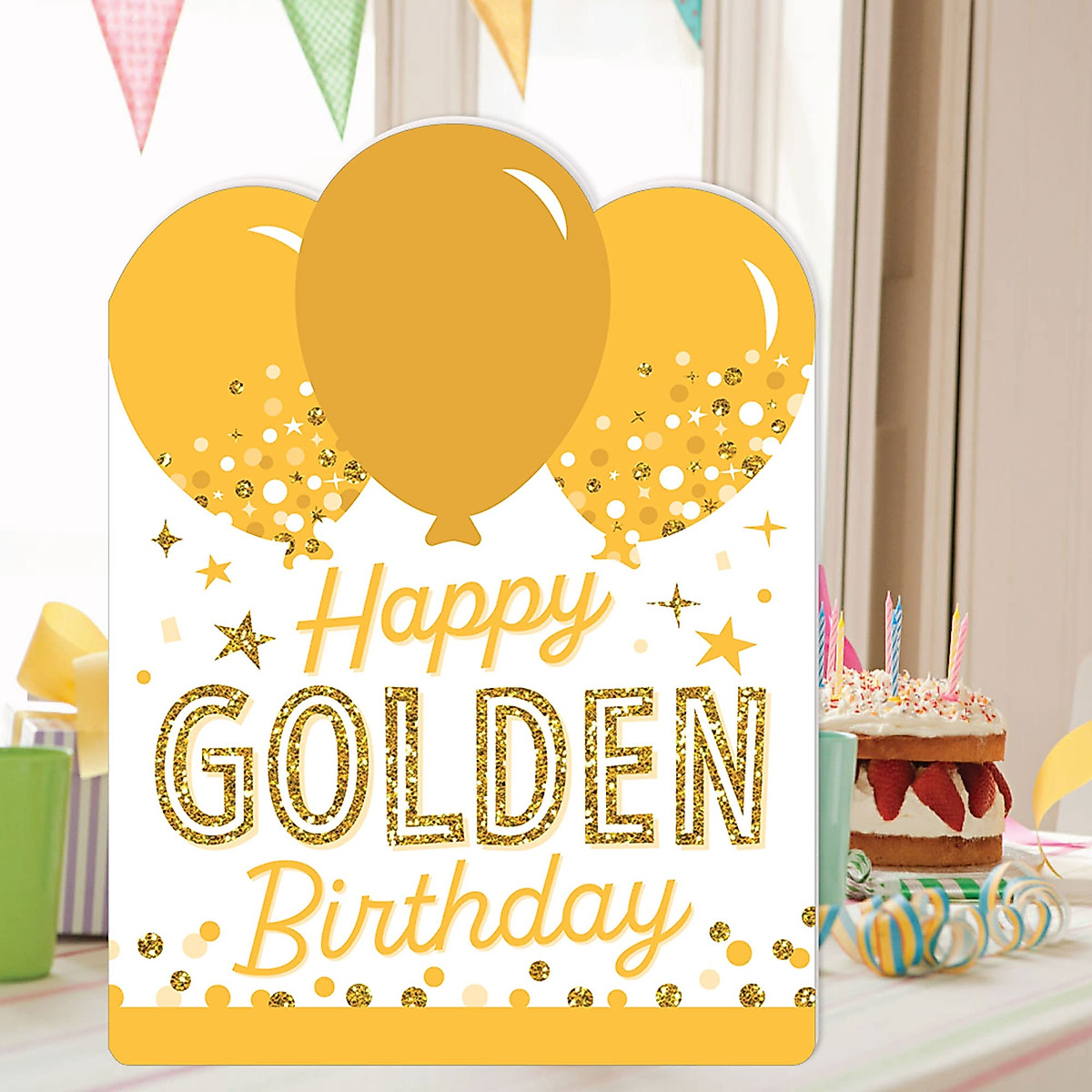 Big Dot of Happiness Golden Birthday - Happy Birthday Giant Greeting Card - Big Shaped Jumborific Card - 16.5 x 22 inches