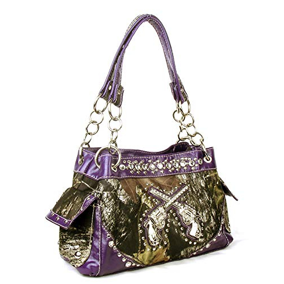 Western Crossed Guns Purse Camouflage Handbag Camo W Matching Wallet (Purple)