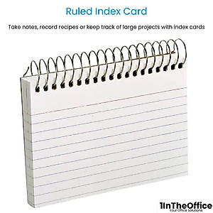 1InTheOffice Spiral Index Cards 3x5 Ruled, Notecard Spiral Bound, Ruled Index Cards Spiral Bound, Spiral Bound Index Cards 50 Cards/Pack, 6 Packs