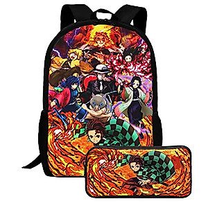 2PCS Anime Backpack With Pencil Case, 17 Inch Fashion Print Cartoon Daypack Laptop Bookbag Color G2