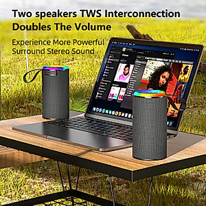 VANPEUSO B-703 Portable Bluetooth Speaker, IPX5 Waterproof, Dual Pairing, Bluetooth 5.3, with Built-in Mic/RGB Lights/TF Card