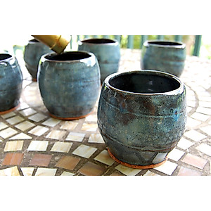 Hand Thrown Pottery Stemless Wine Glass in Slate Blue Handmade in North Carolina