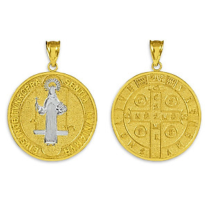 Medal of Saint Benedict 14K Two-tone Gold Coin Pendant (Medium)