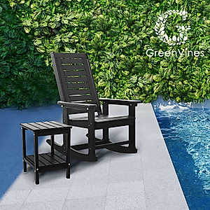 GREENVINES Oversized Rocking Chair, All Weather Resistant Outdoor Indoor Fade-Resistant Patio Rocker Chair，Stable Durable Smooth Rocking, Comfortable Easy to Maintain, Load Bearing 350 lbs (Black)