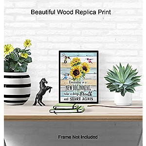 Inspirational Wall Art & Decor - New Beginnings Hummingbirds Sunflowers Rustic Boho Family Wall Art - Inspiration Saying Quotation - Positive Quotes Wall Decor - Encouragement Gifts for Women Woman