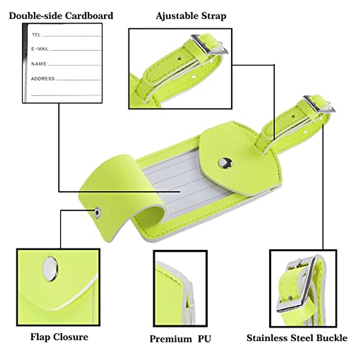Sodsay Leather 2 Luggage Tag Baggage Bag Travel Tags with Privacy Flap (Neon Yellow)