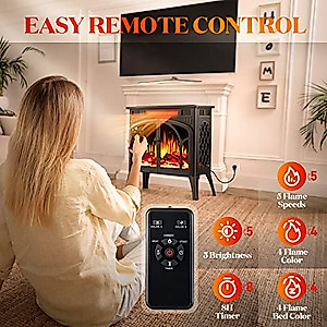 Rintuf Electric Fireplace Heater, 1500W Infrared Fireplace Stove with 3D Flame Effect, 5100BTU Electric Fireplace with Remote Control, Ideal for Indoor Outdoor Home Use
