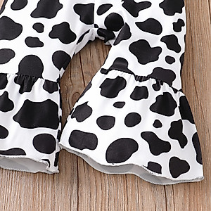 GRNSHTS Newborn Girl Clothes Baby Cow Letter Print Romper+Flared Long Pants+Headband 3PCS Cute Summer Fall Outfits (Black A, 0-3 Months)