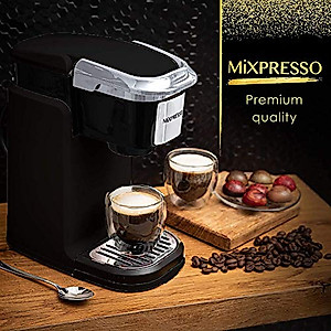 Mixpresso Single Cup Coffee Maker | Personal, Single Serve Coffee Brewer Machine, Compatible with Single-Cups | Quick Brew Technology, Programmable Features, One Touch Function (Black)
