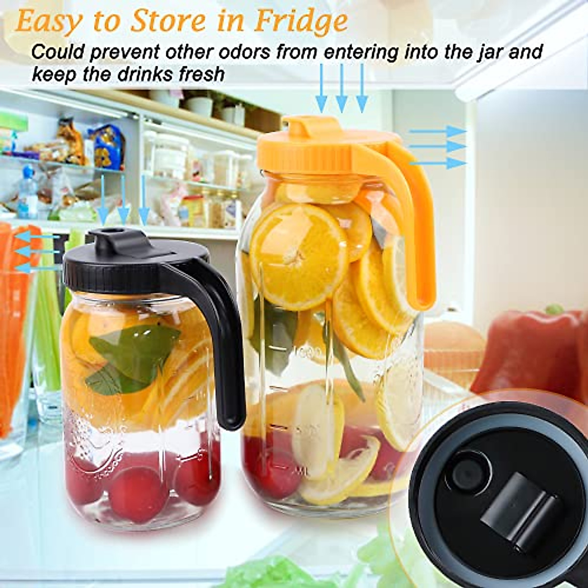 Mason Jar Pitcher Lids With Handle And Pour Spout Wide Mouth Mason Jar Lid With Flip Cap Airtight & Leak-Proof Pour And Store Cover (Jar Not Included)