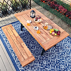 Sophia & William Acacia Wood Bench 1 Pack, Outdoor Oil Fininshed Backless Slim Wooden Bench for Patio Porch Yard Garden Yard Lawn, Teak Color