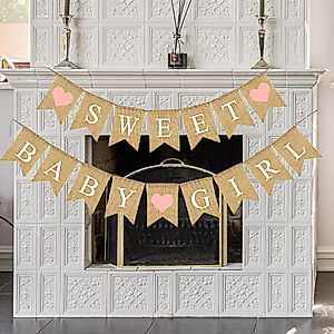 Baby Shower Banner Burlap Rustic Girl Baby Shower Decorations, Sweet Baby Girl Sign Garland for Girl Shower Decoration