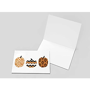 Note Card Cafe Halloween Cards with Tangerine Zest Envelopes | 24 Pack | Patterned Pumpkins Vertical Design | Blank Inside, Glossy Finish | Greeting, Fall, Bulk