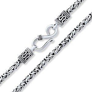 Balinese Handmade Strong 3MM Thick Oxidized .925 Sterling Silver Byzantine Bali Chain Necklace For Women 18 Inch Indonesian S Hook Made In Thailand