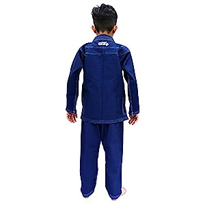 G4 VISION BJJ Kids Jiu Jitsu Gi, Brazilian Jiu Jitsu Uniform, Children Grappling Preshrunk Kimonos Lightweight White Belt (Blue, K0000)