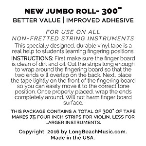 Jumbo BLACK Violin Fingering Tape 300" Inches for Fretboard Note Positions