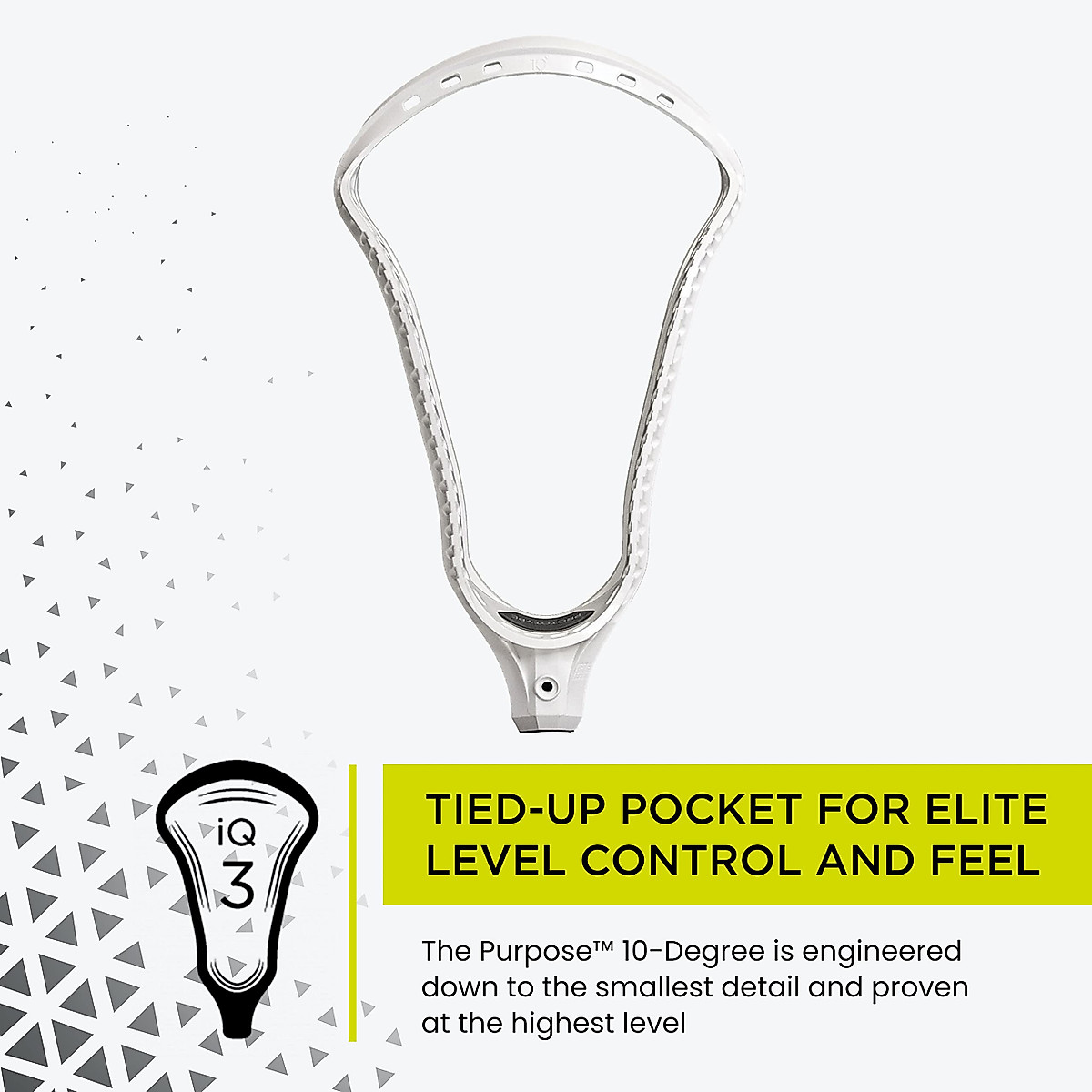 Epoch Women's 10-Degree Elite Lacrosse Unstrung Head for Attack/Midfield Power Players, Bottom Rail Design with Stiff Flex iQ3, Knot Lock Technology for Optimum Control and Feel, Made in USA