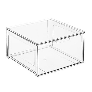 mDesign Plastic Stackable Kitchen Storage Organizer Bin Containers with Front Pull Drawer for Cabinet, Pantry, Fridge, Freezer, Shelf, Refrigerator Organization - Lumiere Collection - Clear