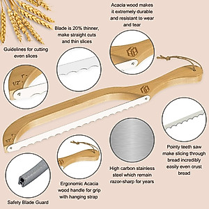 HSQUARE Wooden Bread Bow Knife 16" - Premium Stainless Steel, Fiddle Slicer for Sourdough, Homemade Bread and Bagel, Bread Recipe eBook, Bread Maker Saw Tool - Right Handed