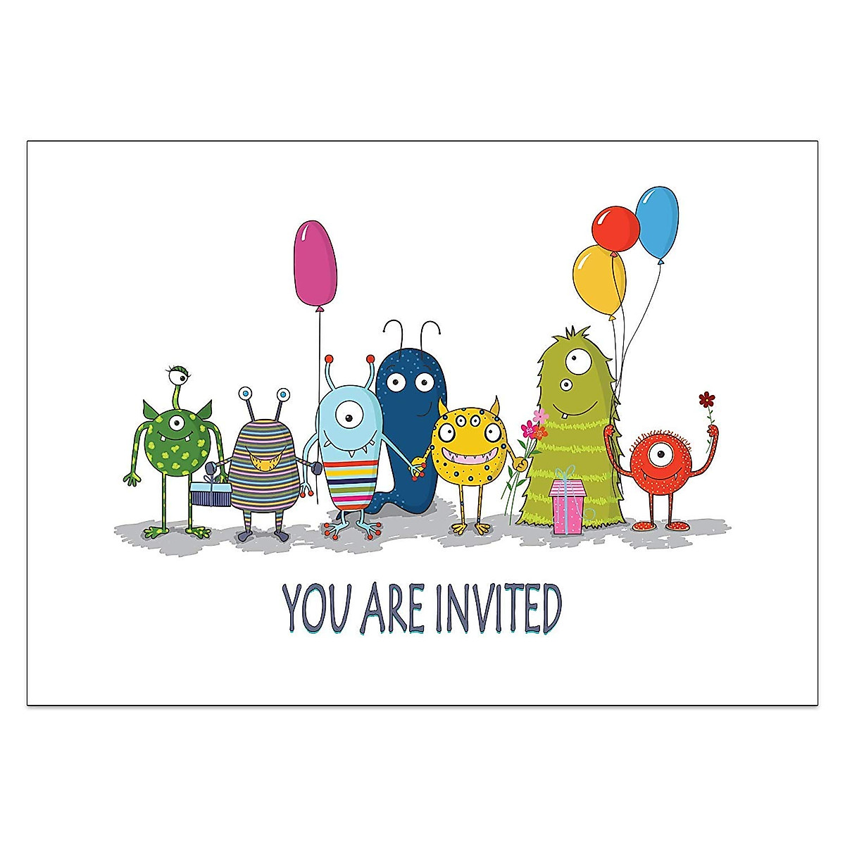 the lazy panda card company 20 Eco Friendly Monster Birthday Invitations for Children (With Blue Envelopes)