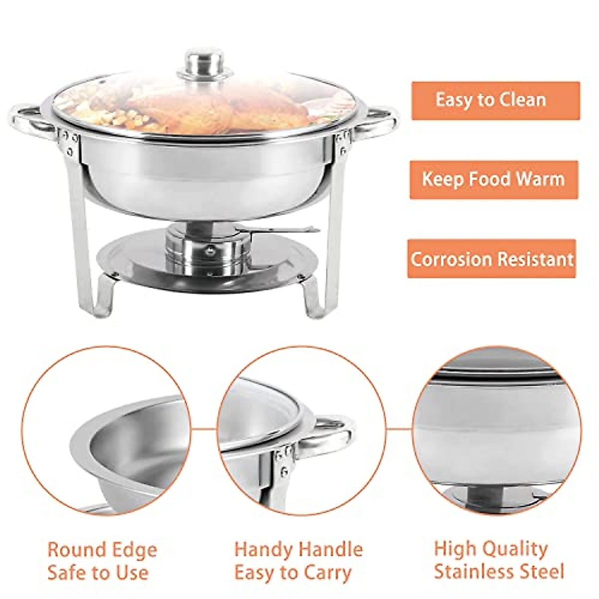 Naviocean Chafing Dish Buffet Set Chafers and Buffet Food Warmers for Parties 5 QT Round Chafing Servers Dish with Glass Cover Food Catering Chafers for Catering Event Buffet Banquet (2 Packs)