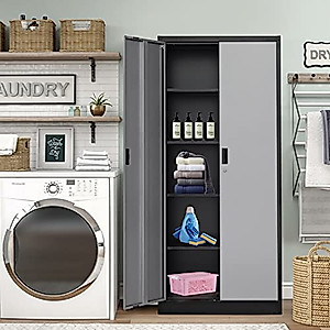 YEEZER Metal Garage Storage Cabinet - 71" Steel Lockable File Cabinet with 2 Doors and 4 Adjustable Shelves. Locking Cabinet for Home, Office, Garage, Gym, School