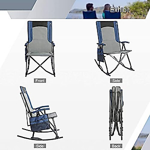 PORTAL Folding Camping Rocking Chairs Thicker Outdoor Patio Rocker Recliner Chairs Support 300 lbs, Blue