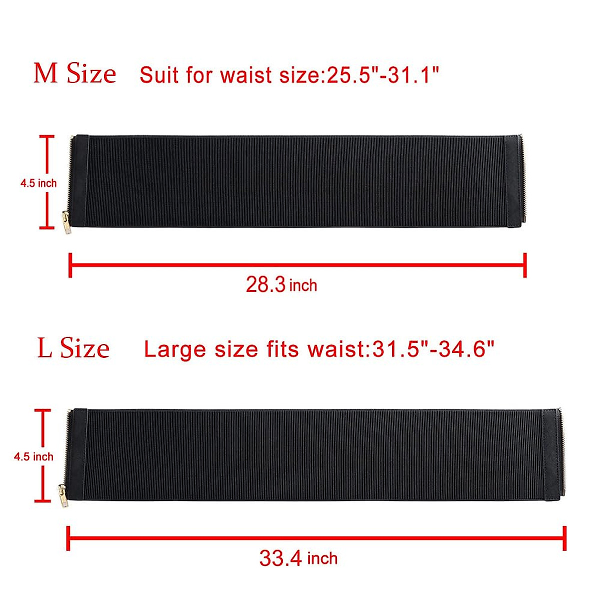 CHIC DIARY Womens Wide Elastic Stretch Waist Belt Corset Cincher Belt Trimmer Waistband with Zipper (Black, M (Fit Waist 25.5"-31"))
