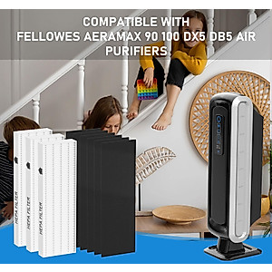 Ganteny True HEPA Filter Replacement Compatible with Fellowes AeraMax 100 90 DX5 DB5 Air Cleaner Purifier, Compared to Part 40101701 9287001 9324001, 3 x True HEPA Filter and 6 x Carbon Pre-Filter