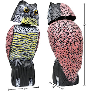 Galashield Owl Decoy to Scare Birds Away Scarecrow Fake Owl with Rotating Head (2 Pack)