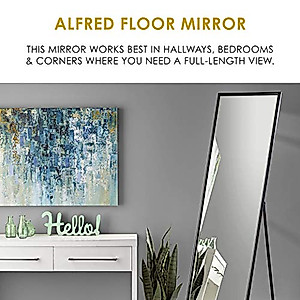 Adesso Alfred Full Length Simple, Modern Matte Black Floor Mirror with Folding Frame