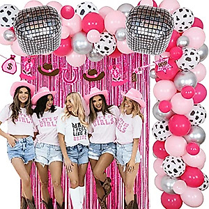 Western Cowgirl Party Decorations YEEHAW Bachelorette Balloon Garland Kit Nashville Bachelorette Party Supplies Disco Cowgirl Banner Rose Red Tinsel Disco Balloon for Women