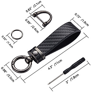DEKEWEI Carbon Fiber Style Car Keychain Microfiber Leather Key Chain, Universal Key Chains for Key Fobs for Men and Women, 360 Degree Rotatable with Anti-Lost D-Ring (Black)