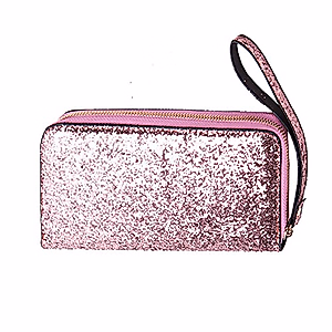 FuSi Women Sequined Wallet Casual 2-Fold Long Coin Purse (Pink), FSUS0073