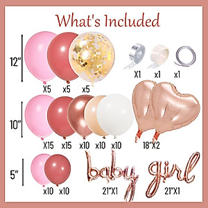 132pcs Rose Gold Baby Shower Decorations with Girl Baby Boxes, Boho Blush Pink Tan Butterfly Balloon Arch Kit Baby Box with Letters for Women Birthday Bridal Wedding Tea Party Valentine’s Day