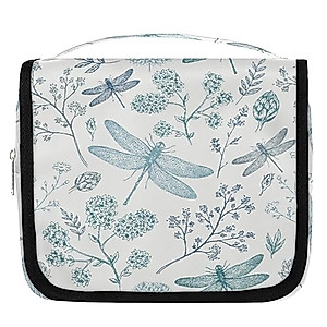 Dragonflies Insects Plants Travel Toiletry Bag Cosmetic Makeup Bag for Women Men Hanging Hook Wash Toiletries Portable Toiletry Bags Organizer