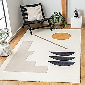 SAFAVIEH Fifth Avenue Collection 5' x 8' Ivory / Brown FTV115A Handmade Mid-Century Modern Abstract Wool Area Rug